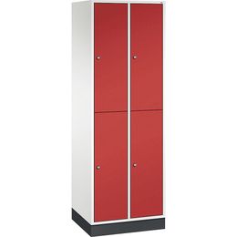 C+P Doppelstock-Spind Intro, 2 Abteile, reinwei&szlig; / feuerrot, BxT 620 x 500 mm