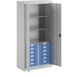 eurokraft pro Material- und Schubladenschrank, 3 Fachb&ouml;den, 12 Schubladen, lichtgrau RAL 7035
