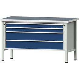 ANKE Werkbank 1500 mm breit, Gestellbauweise, 4 Schubladen &agrave; 2 x 90, 2 x 180 mm, Universalplatte, H&ouml;he 890 mm