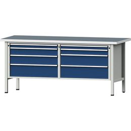 ANKE Werkb&auml;nke 2000 mm breit, Gestellbauweise, 8 Schubladen, Universalplatte, H&ouml;he 890 mm