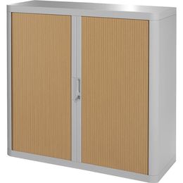 PAPERFLOW Rollladenschrank easyOffice®, 2 Fachböden, Höhe 1040 mm, grau / Buche