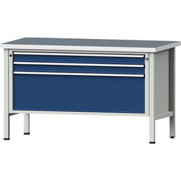 ANKE Werkbank 1500 mm breit, Gestellbauweise, 3 Schubladen &agrave; 2 x 90, 1 x 360 mm, Universalplatte, H&ouml;he 890 mm