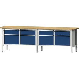 ANKE Werkbank Breite 2800 mm, Gestellbauweise, 8 Schubladen, H&ouml;he 890 mm, Buchemassivplatte