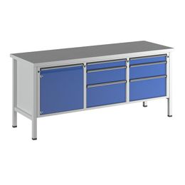ANKE Werkbank, Gestellbauweise Serie V, 1 T&uuml;r 540 mm, 6 Schubladen, H&ouml;he 890 mm, Universalplatte