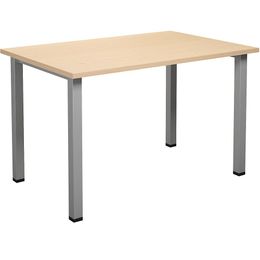 Mehrzwecktisch DUO-U, gerade Platte, Tiefe 800 mm, Breite 1200 mm, Birke, silber kaiserkraft