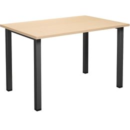 Mehrzwecktisch DUO-U, gerade Platte, Tiefe 800 mm, Breite 1200 mm, Birke, schwarz kaiserkraft
