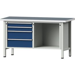 ANKE Werkbank, Gestellbauweise Serie V, 4 Schubladen, 1 Ablageboden, Universalplatte, H&ouml;he 840 mm