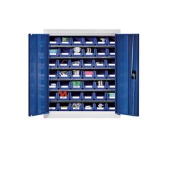 eurokraft pro Materialschrank mit Lagerk&auml;sten, H&ouml;he 780 mm, 6 Fachb&ouml;den, lichtgrau / enzianblau