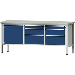 ANKE Werkbank, Gestellbauweise Serie V, 1 T&uuml;r 540 mm, 6 Schubladen, H&ouml;he 890 mm, Stahlblechbelag