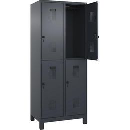C+P Doppelstock-Spind Evolo PLUS, 2 Abteile, grau, B 800 mm, mit breiten F&uuml;&szlig;en, Drehriegel