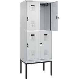 C+P Doppelstock-Spind Evolo PLUS, 2 Abteile, lichtgrau, B 800 mm, mit schmalen F&uuml;&szlig;en, Drehriegel