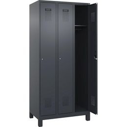 C+P Spind Evolo PLUS, 3 Abteile, grau, B 900 mm, mit breiten F&uuml;&szlig;en, Zylinderschloss