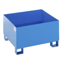 eurokraft basic Stahl-Auffangwanne f&uuml;r 200-l-F&auml;sser, LxBxH 800 x 800 x 465 mm, mit Zulassung, blau pulverbeschichtet, ohne Gitterrost