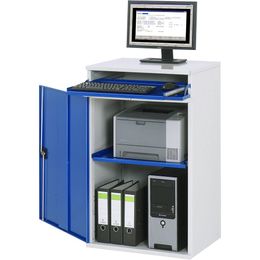 Rau Computer-Arbeitsstation, Schrankgehäuse mit 1 Ausziehboden, Breite 650 mm, lichtgRau / enzianblau