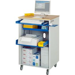Rau Computer-Arbeitsplatz, HxBxT 1100 x 720 x 660 mm, fahrbar, lichtgRau / enzianblau