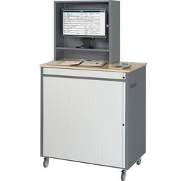 Rau Computer-Arbeitsplatz, HxBxT 1810 x 1030 x 660 mm, mit Monitorgehäuse, fahrbar, anthrazit-metallic / enzianblau