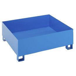 eurokraft basic Stahl-Auffangwanne f&uuml;r 200-l-F&auml;sser, LxBxH 1200 x 1200 x 415 mm, ohne Zulassung, blau pulverbeschichtet, ohne Gitterrost
