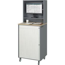Rau Computer-Arbeitsplatz, HxBxT 1810 x 720 x 660 mm, mit Monitorgehäuse, fahrbar, anthrazit-metallic / enzianblau