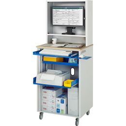 Rau Computer-Arbeitsplatz, HxBxT 1810 x 720 x 660 mm, mit Monitorgeh&auml;use, fahrbar, anthrazit-metallic / enzianblau