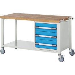 eurokraft pro Fahrbare Werkbank Serie 8000, Gestellbauweise, 3 Schubladen, Ablageboden, BxT 1500 x 700 mm