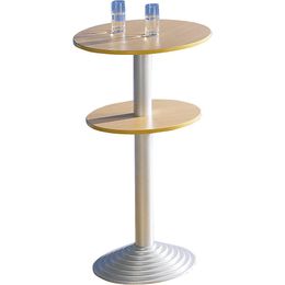 Bistrotisch mit Gusseisenfu&szlig;, 2 Tischplatten, Abstand 30 cm, Buche-Dekor, S&auml;ule alufarben kaiserkraft