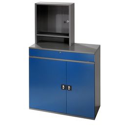 Rau Computer-Arbeitsstation, Monitorgehäuse, 1 Ausziehboden, 2 Schubladen, Breite 1100 mm, anthrazit / enzianblau