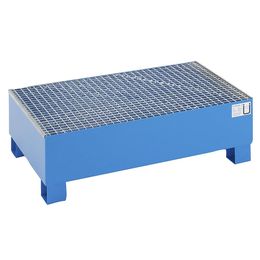 eurokraft basic Stahl-Auffangwanne für 200-l-Fässer, LxBxH 1200 x 800 x 360 mm, mit Zulassung, blau pulverbeschichtet, mit Gitterrost