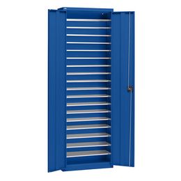eurokraft pro Materialschrank aus Stahlblech, H&ouml;he 2000 mm, enzianblau RAL 5010, 18 B&ouml;den