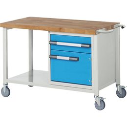 eurokraft pro Fahrbare Werkbank Serie 8000, Gestellbauweise, 1 Schublade, 1 Tür, Ablageboden, BxT 1250 x 700 mm