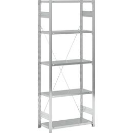 eurokraft pro Fachboden-Steckregal, verzinkt, einseitig, Regalh&ouml;he 2350 mm, Fachbodenbreite 965 mm, Grundregal, Fachbodentiefe 450 mm