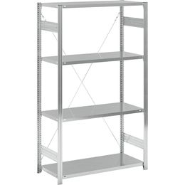 eurokraft pro Fachboden-Steckregal, verzinkt, einseitig, Regalh&ouml;he 2000 mm, Fachbodenbreite 1215 mm, Grundregal, Fachbodentiefe 550 mm