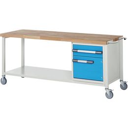 eurokraft pro Fahrbare Werkbank Serie 8000, Gestellbauweise, 1 Schublade, 1 Tür, Ablageboden, BxT 2000 x 700 mm