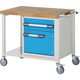 eurokraft pro Fahrbare Werkbank Serie 8000, Gestellbauweise, 1 Schublade, 1 Tür, Ablageboden, BxT 1000 x 700 mm