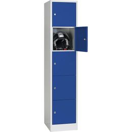 Wolf 5er-Schlie&szlig;fachschrank Dresden, 1 Abteil, lichtgrau / enzianblau, B 400 mm, mit Bodensockel