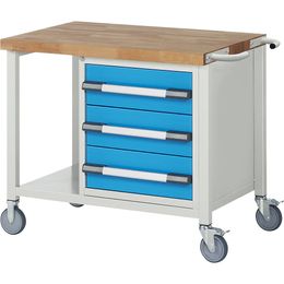 eurokraft pro Fahrbare Werkbank Serie 8000, Gestellbauweise, 3 Schubladen, Ablageboden, BxT 1000 x 700 mm
