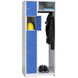 Wolf Schlie&szlig;fach-Garderobensystem Dresden, 5 F&auml;cher, 1 Garderobe, B 750 mm, lichtgrau / lichtblau