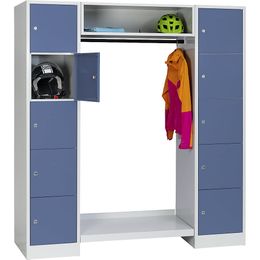 Wolf Schlie&szlig;fach-Garderobensystem Dresden, 2 Abteile, 1 Garderobe, B 1670 mm, lichtgrau / taubenblau