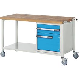 eurokraft pro Fahrbare Werkbank Serie 8000, Gestellbauweise, 1 Schublade, 1 Tür, Ablageboden, BxT 1500 x 700 mm