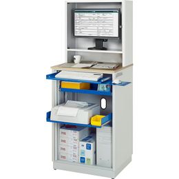 Rau Computer-Arbeitsplatz, HxBxT 1810 x 720 x 660 mm, mit Monitorgeh&auml;use, anthrazit-metallic / enzianblau