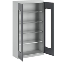 eurokraft pro Materialschrank, Tiefe 450 mm, 4 Fachböden und Sichtfenstertüren, Türen grau