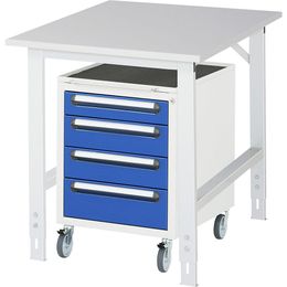 Arbeitstisch mit Schubladenschrank, Roll-Container mit 4 Schubladen 1 x 90, 2 x 120, 1 x 140 mm, BxT 750 x 1000 mm, M-Platte, Stärke 22 mm kaiserkraft