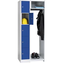 Wolf Schlie&szlig;fach-Garderobensystem Dresden, 5 F&auml;cher, 1 Garderobe, B 750 mm, lichtgrau / enzianblau