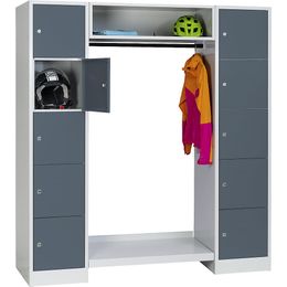 Wolf Schlie&szlig;fach-Garderobensystem Dresden, 2 Abteile, 1 Garderobe, B 1670 mm, lichtgrau / basaltgrau