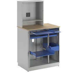 Rau Computer-Arbeitsplatz, HxBxT 1810 x 1030 x 660 mm, mit Monitorgeh&auml;use, lichtgRau / enzianblau