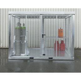 eurokraft pro Montierter Gasflaschen-Gittercontainer, 104 Flaschen mit &Oslash; 220 mm, Bodenausf&uuml;hrung Tr&auml;nenblech