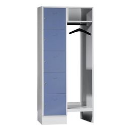 Wolf Schlie&szlig;fach-Garderobensystem Dresden, 5 F&auml;cher, 1 Garderobe, B 850 mm, lichtgrau / taubenblau