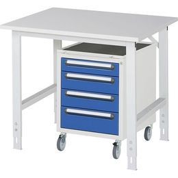 Arbeitstisch mit Schubladenschrank, Roll-Container mit 4 Schubladen 1 x 90, 2 x 120, 1 x 140 mm, BxT 1000 x 800 mm, M-Platte, Stärke 22 mm kaiserkraft