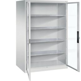 C+P Sichtfenster-Fl&uuml;gelt&uuml;rschrank, HxBxT 1950 x 1200 x 800 mm, 4 Fachb&ouml;den, lichtgrau / lichtgrau