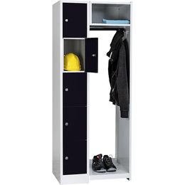 Wolf Schlie&szlig;fach-Garderobensystem Dresden, 5 F&auml;cher, 1 Garderobe, B 750 mm, lichtgrau / tiefschwarz