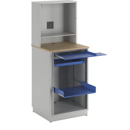 Rau Computer-Arbeitsplatz, HxBxT 1810 x 720 x 660 mm, mit Monitorgehäuse, lichtgRau / enzianblau
